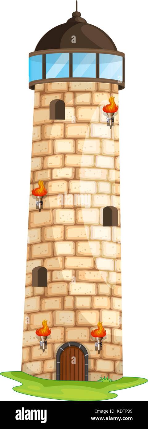 Brick tower with torches and windows illustration Stock Vector Image ...