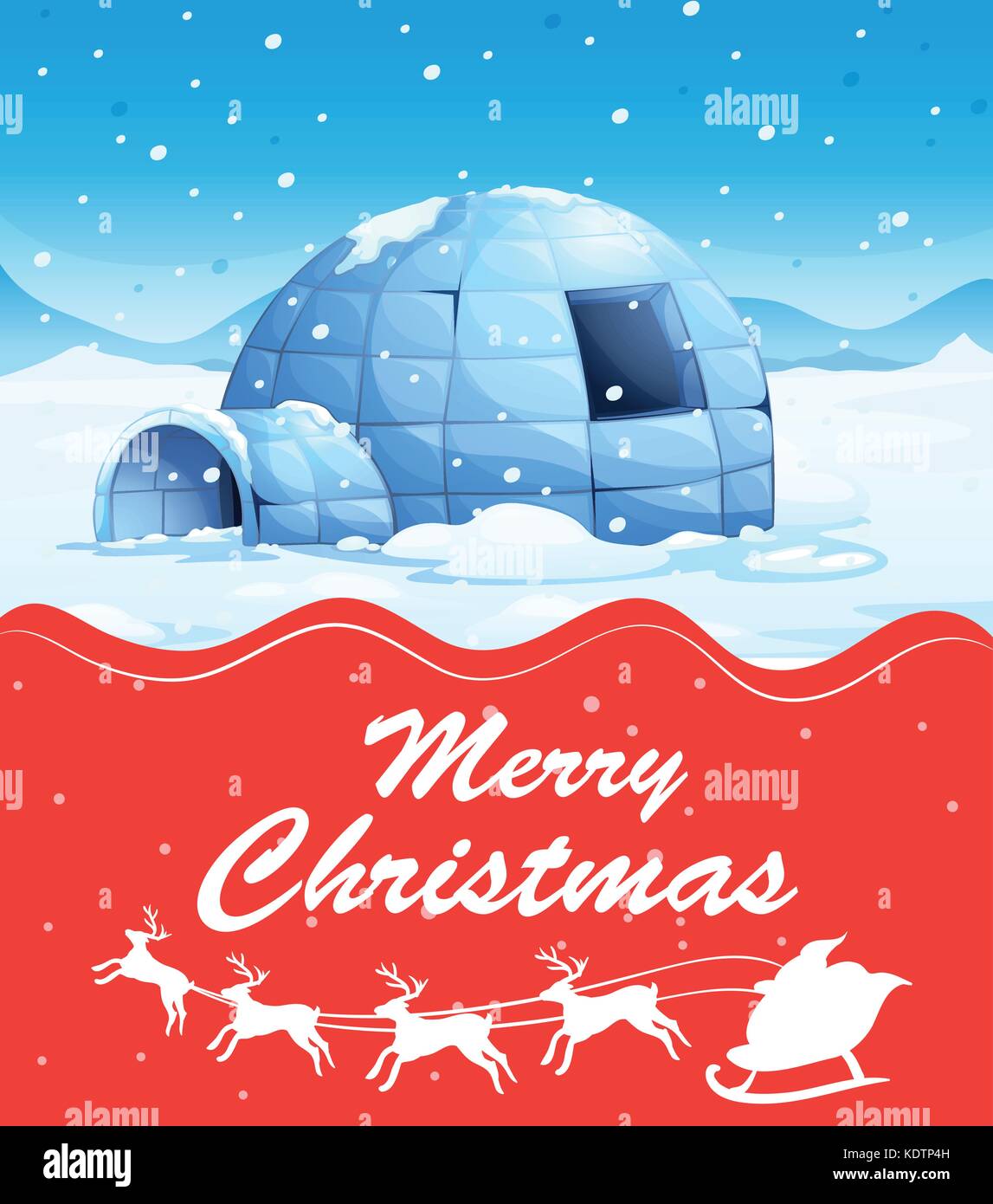 Christmas card template with igloo on snow ground illustration Stock ...
