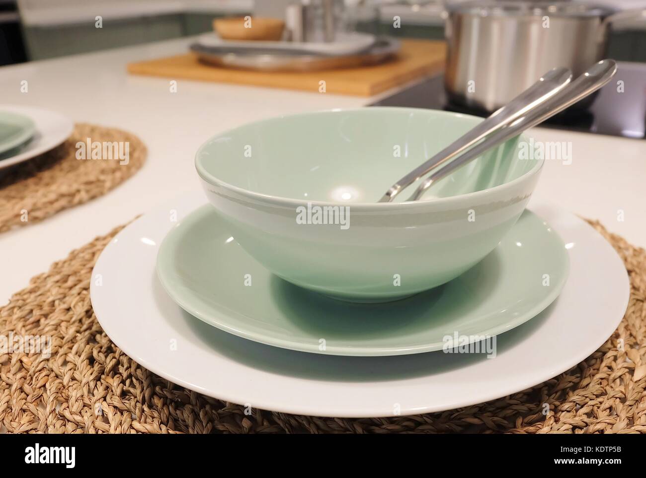 Kitchen Utensil, Collection of Ceramic Plates, Bowls and Cutlery ...