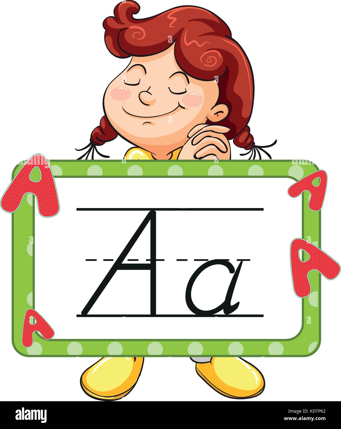 Happy girl and alphabet flashcard for letter A illustration Stock ...