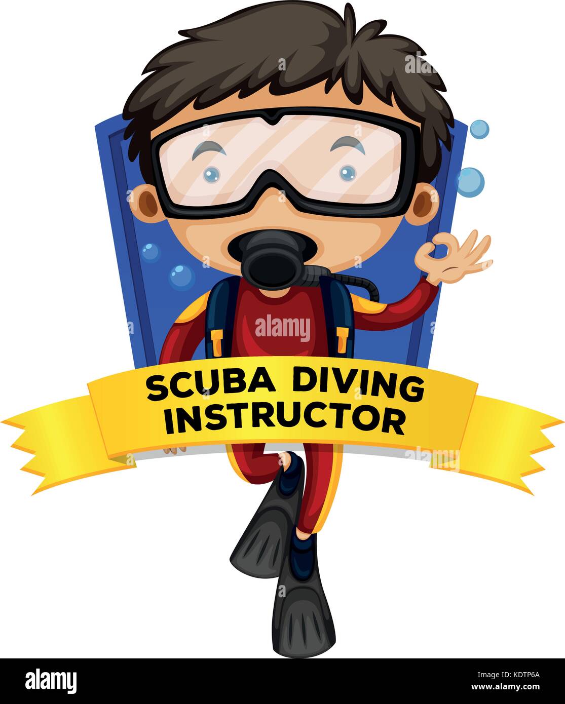 Occupation wordcard with scuba diving instructor illustration Stock ...
