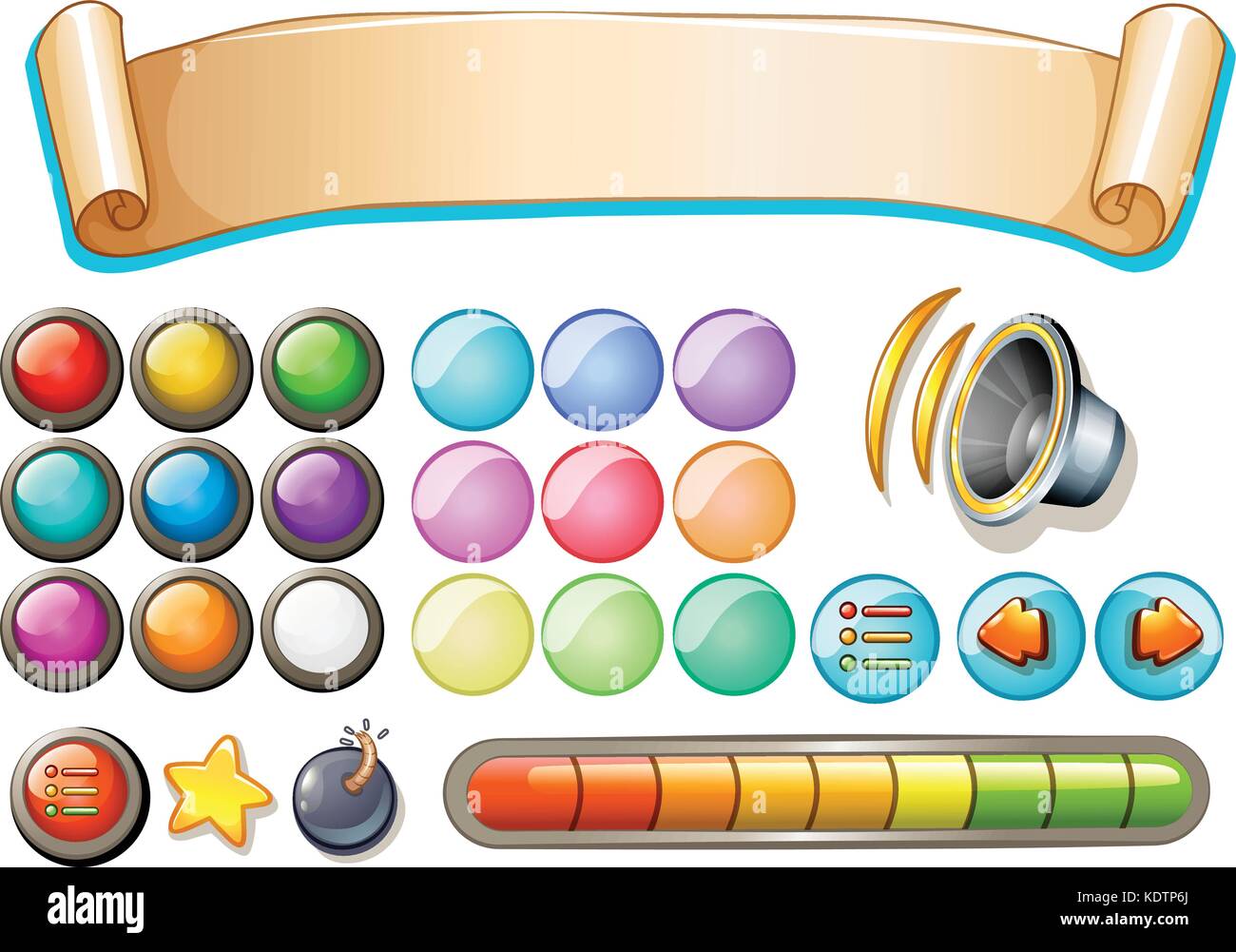 Set of game elements with banner and buttons illustration Stock Vector ...