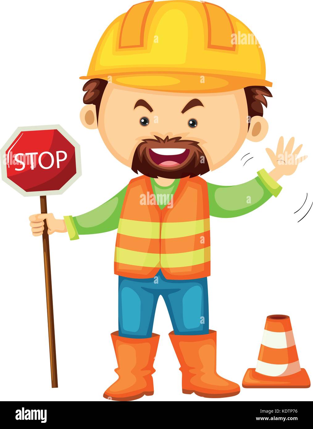 Road worker holding stop sign illustration Stock Vector Image & Art - Alamy
