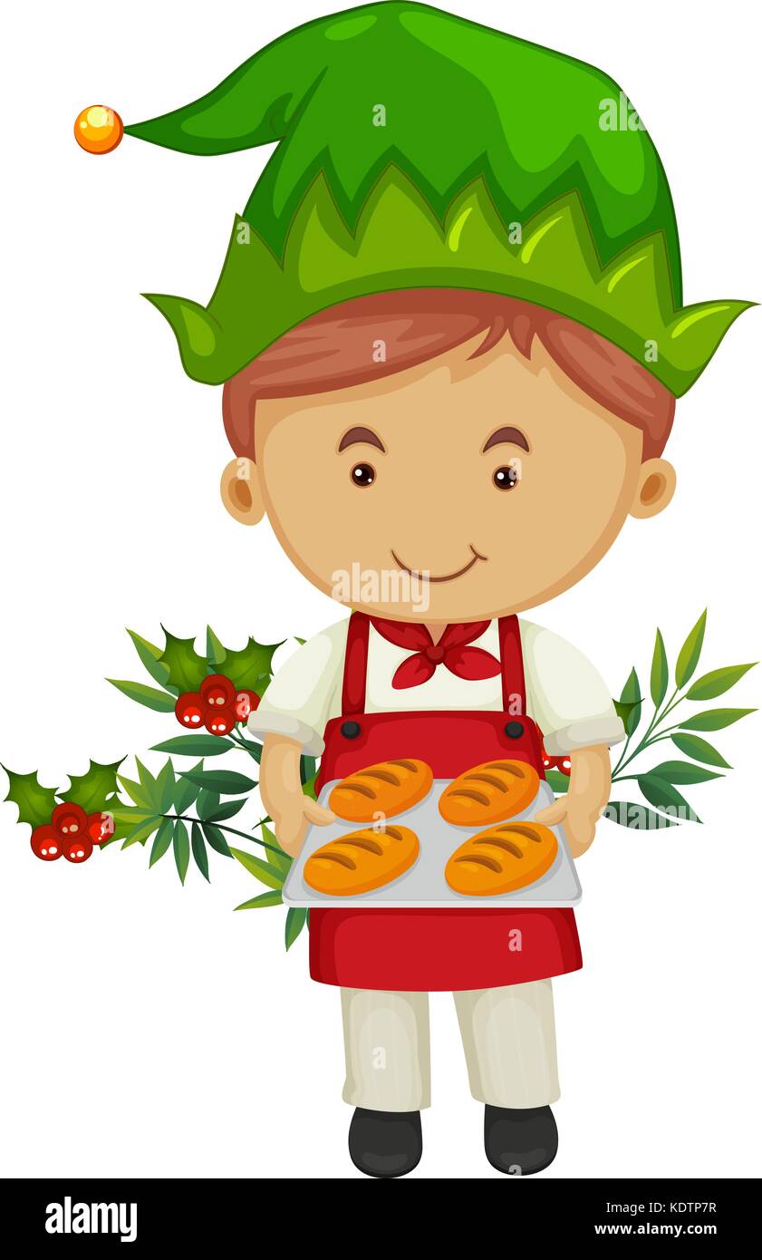 Baker holding tray of bread for christmas illustration Stock Vector ...