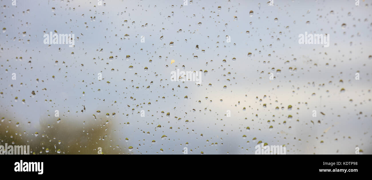 Drops of rain on blurred window abstract. Raindrops on glass with blur ...