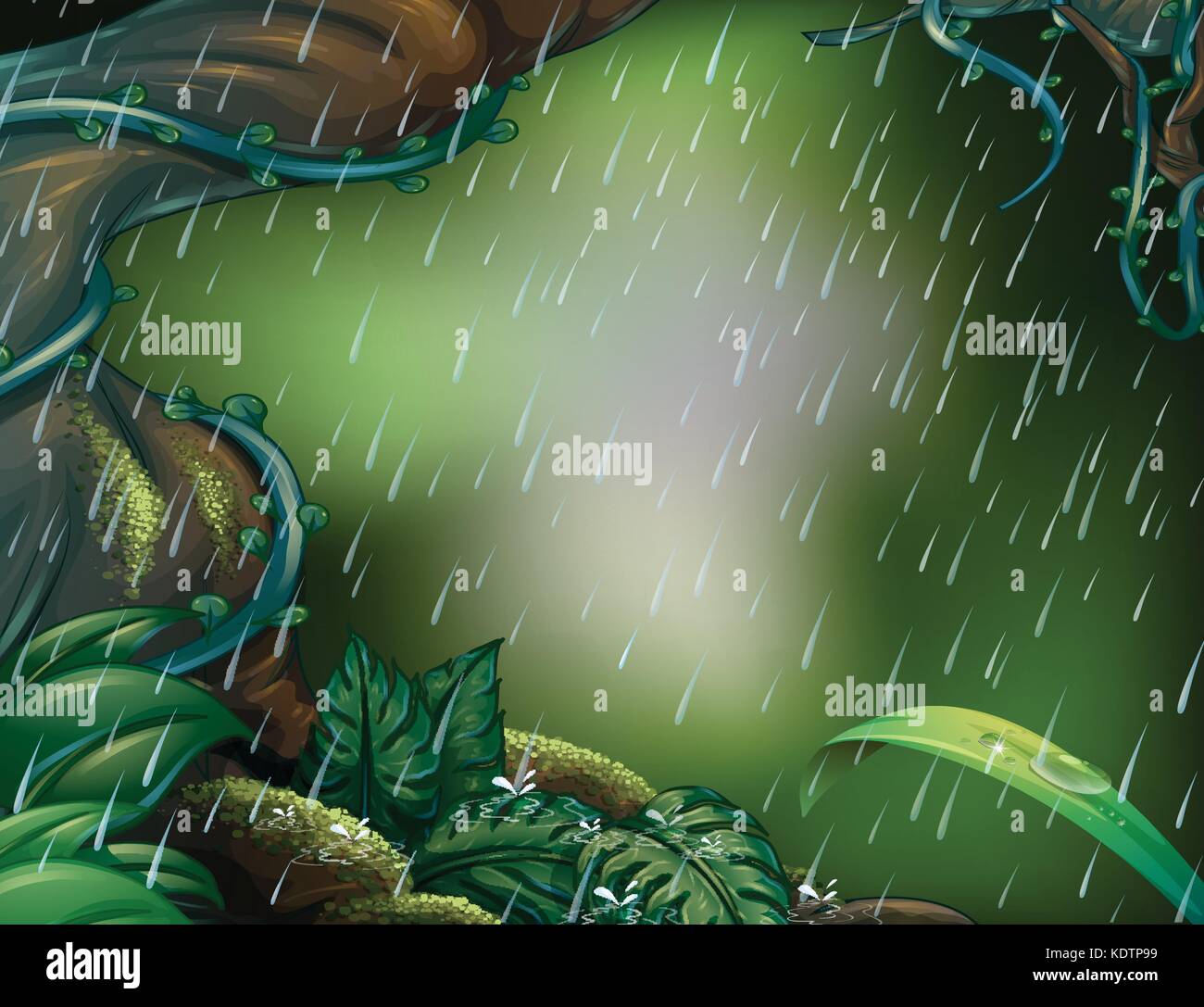Raining scene in the deep forest illustration Stock Vector Image & Art ...