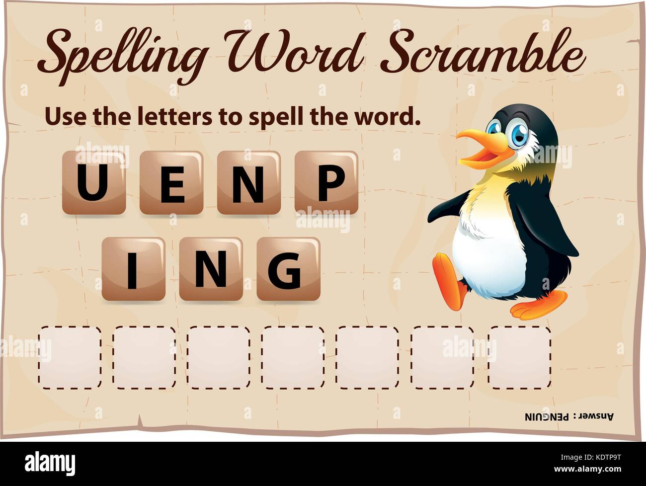 Spelling word scramble game with word penguin illustration Stock Vector ...
