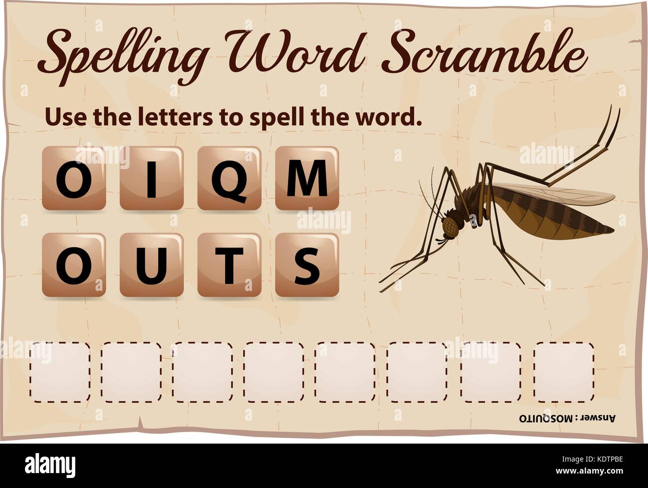 Spelling word scramble game for word mosquito illustration Stock Vector ...