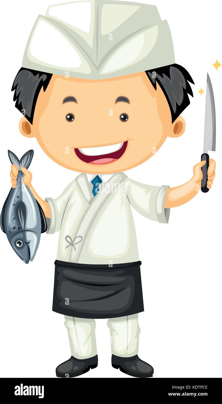 Sushi chef holding fish and knife illustration Stock Vector Image & Art ...