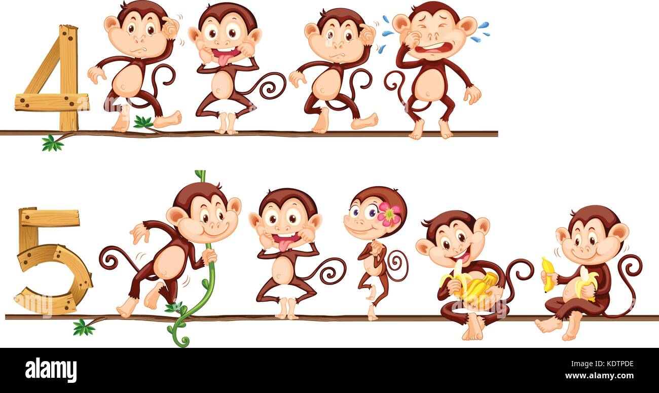 Counting number four and five with monkeys illustration Stock Vector ...