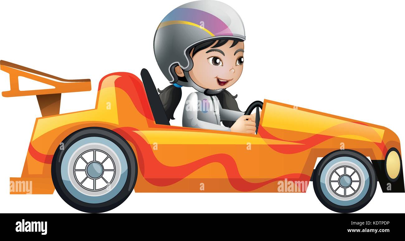 Woman in orange racing car illustration Stock Vector Image & Art - Alamy