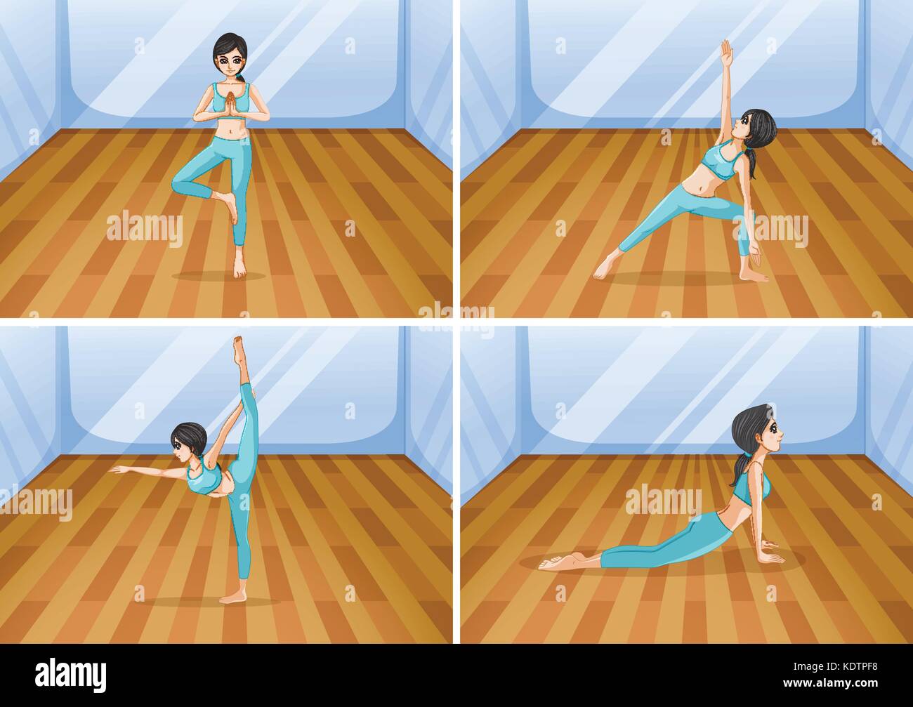 Woman doing yoga in four different positions illustration Stock Vector ...