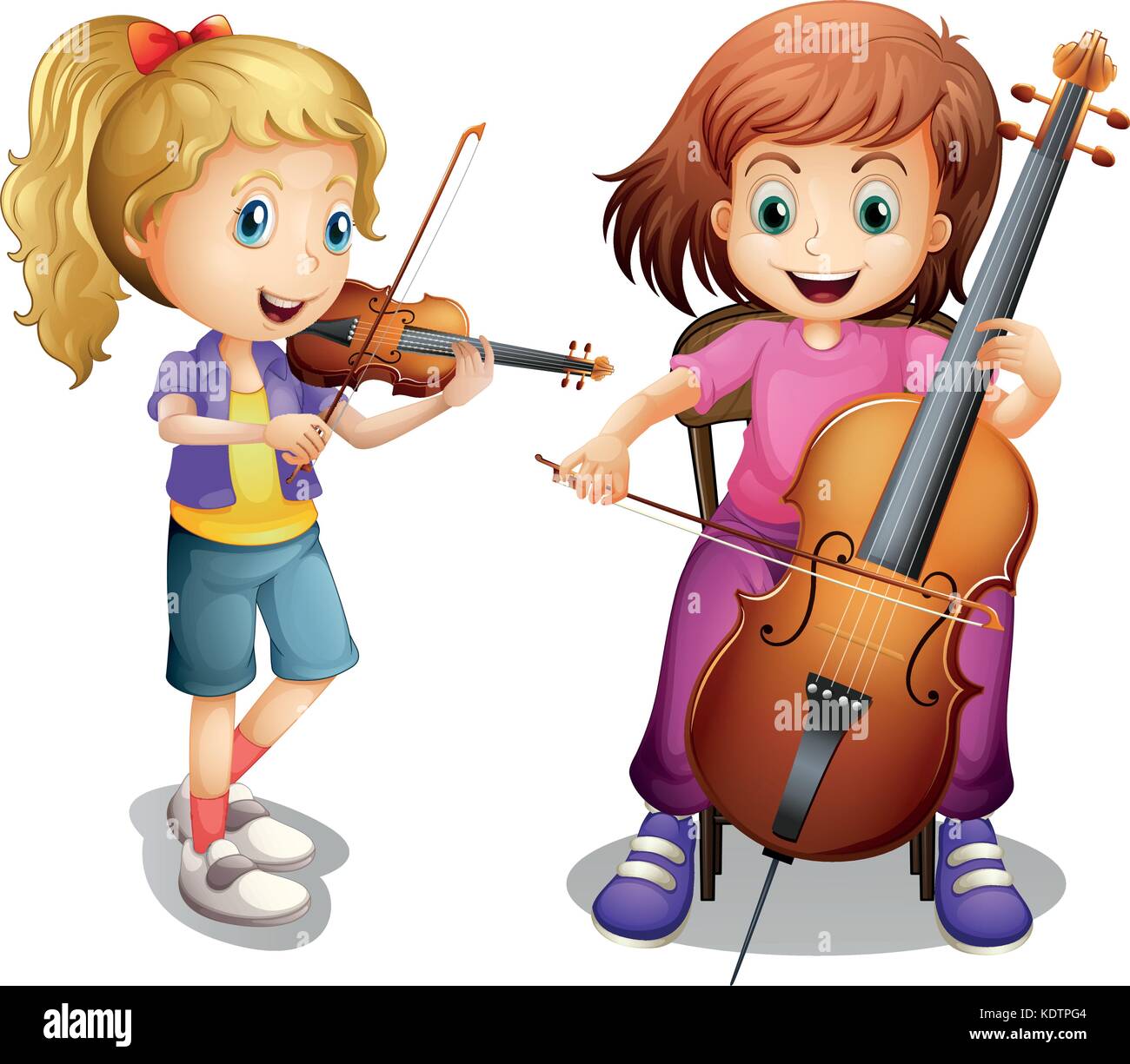 Girls playing violin and cello illustration Stock Vector Image & Art ...