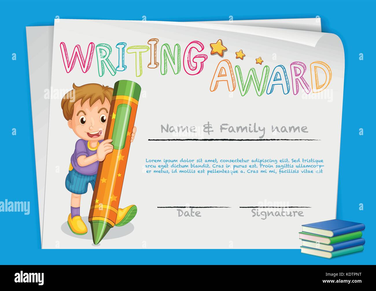 Certificate template for writing award illustration Stock Vector Image ...
