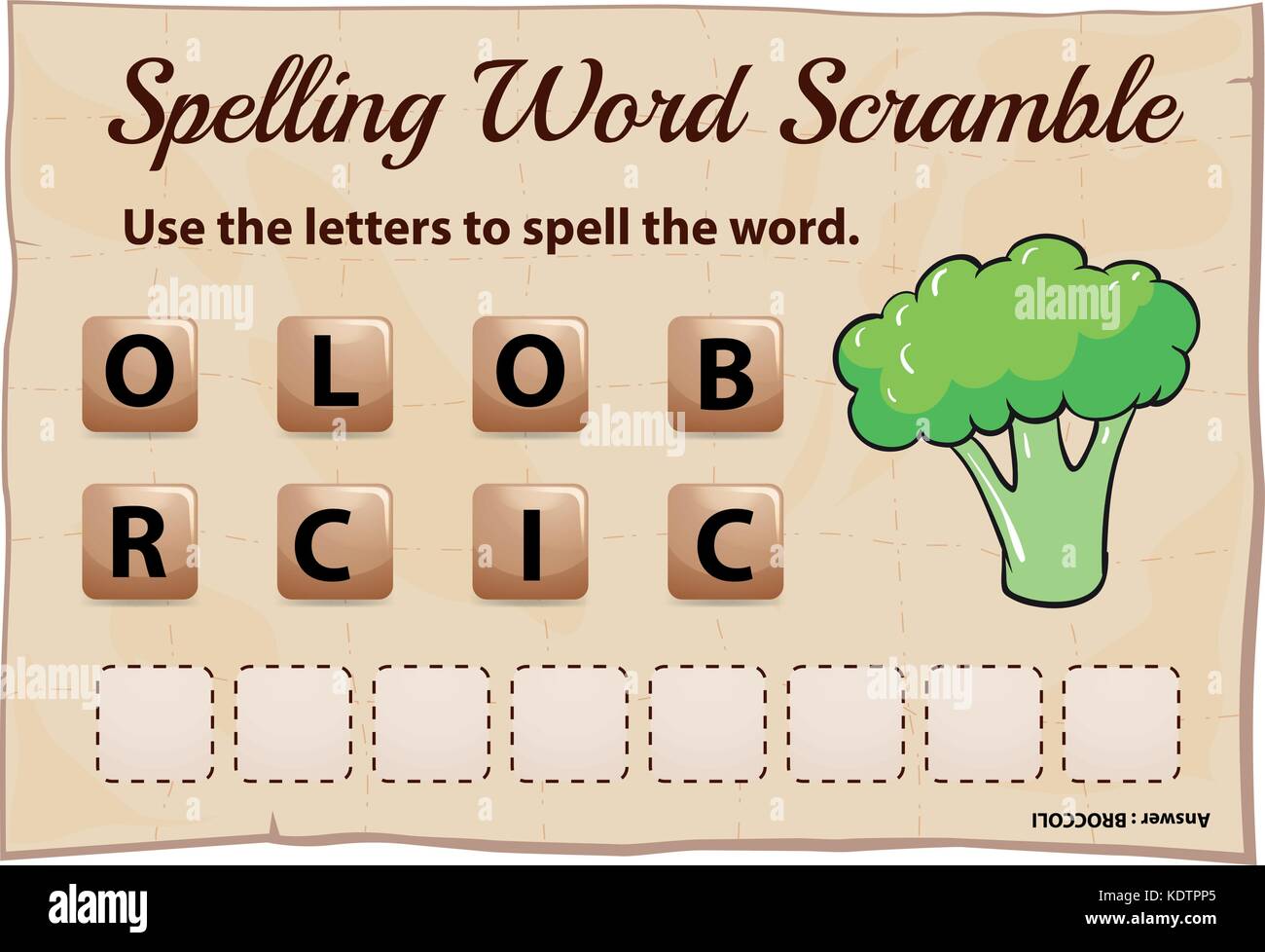 Spelling word scramble game with word brocolli illustration Stock ...