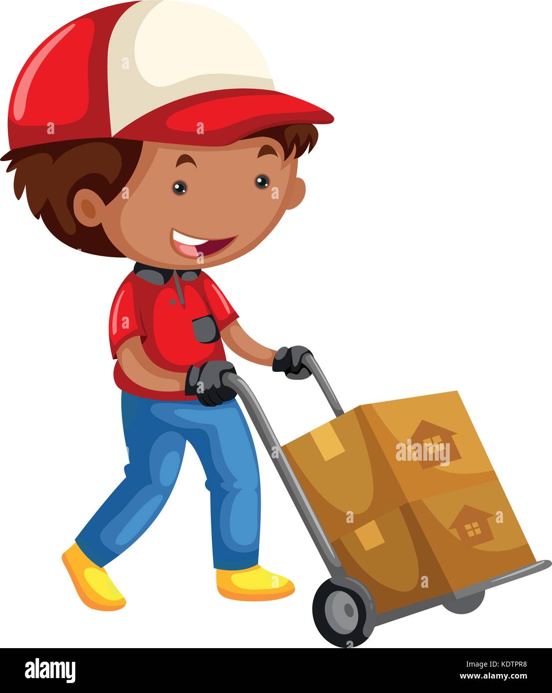 Man moving boxes on trolley cart illustration Stock Vector Image & Art ...