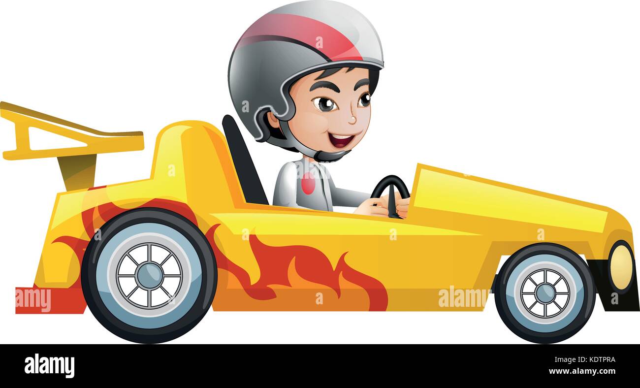 Boy in yellow racing car illustration Stock Vector Image & Art - Alamy