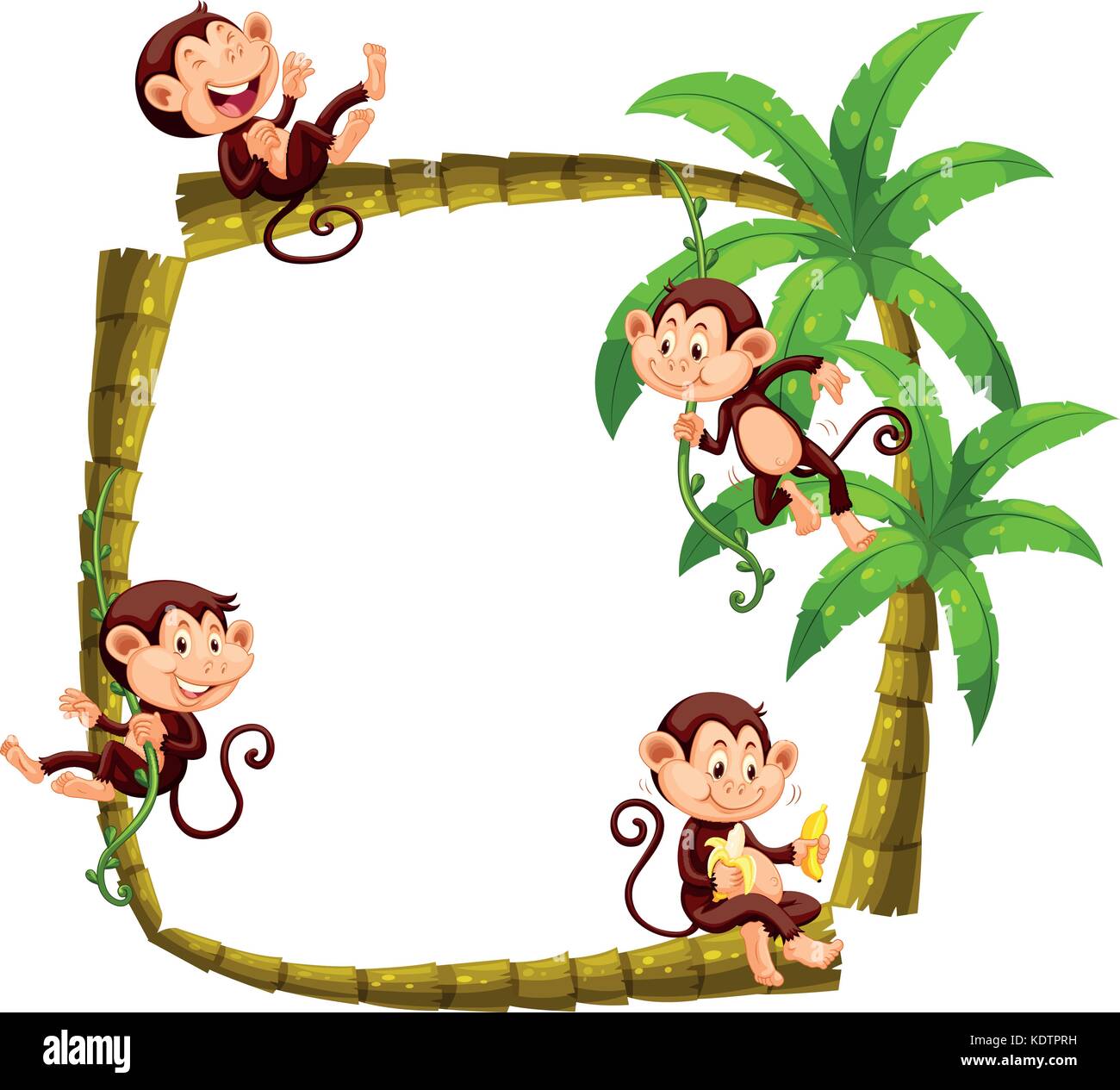 Frame design with monkeys on coconut tree illustration Stock Vector ...