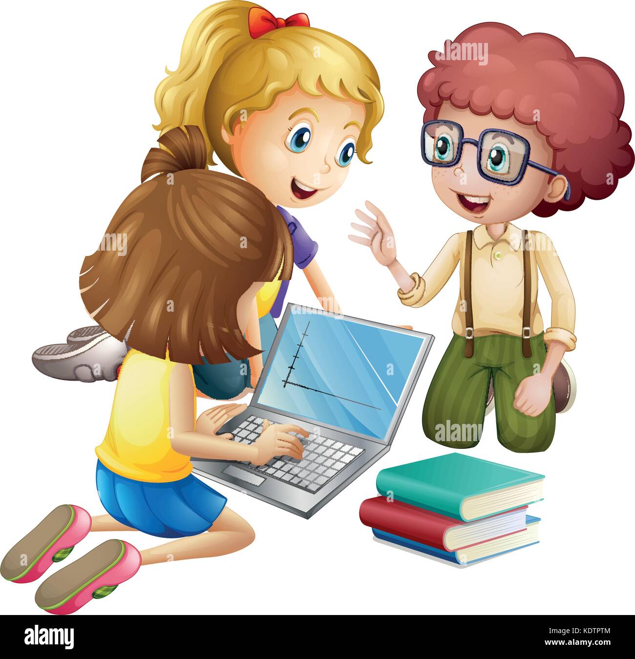Three kids working on computer illustration Stock Vector Image & Art ...
