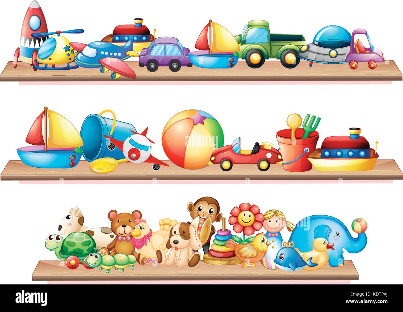 Many toys on wooden shelves illustration Stock Vector Image & Art - Alamy