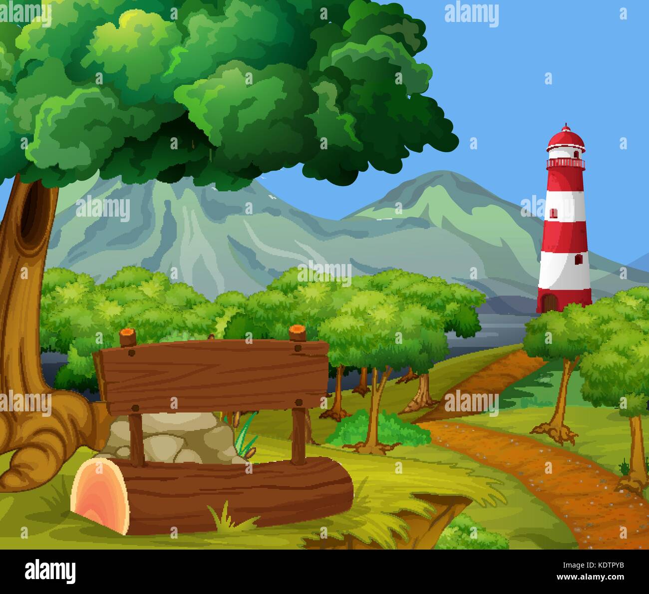 Scene with forest and lighthouse illustration Stock Vector Image & Art ...