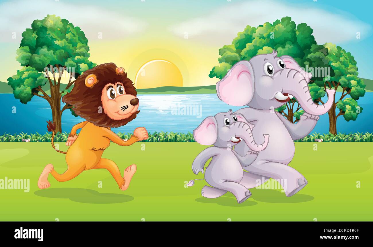 Elephant And Lion Cartoon