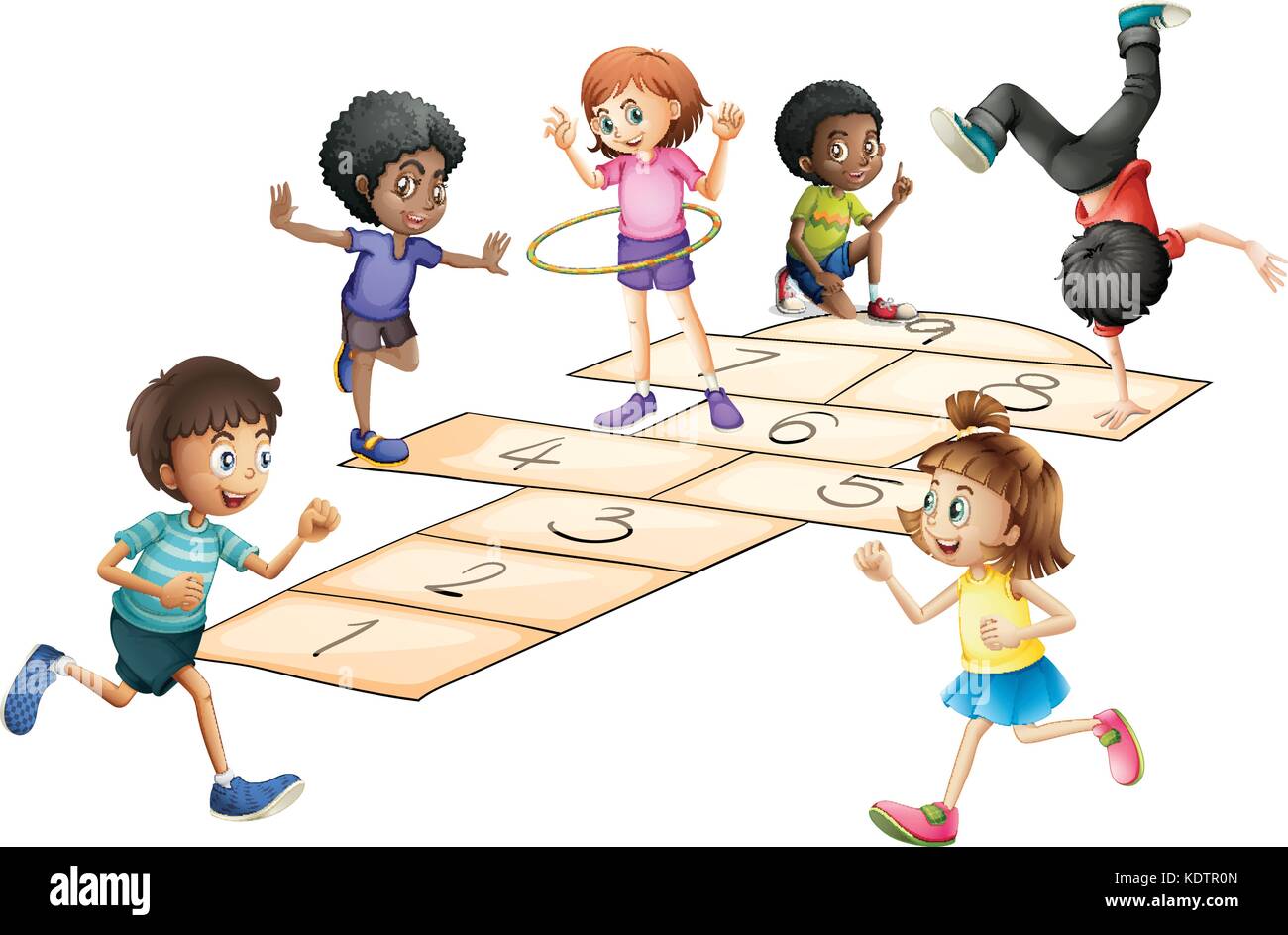 Kids playing hopscotch in the field illustration Stock Vector Image ...