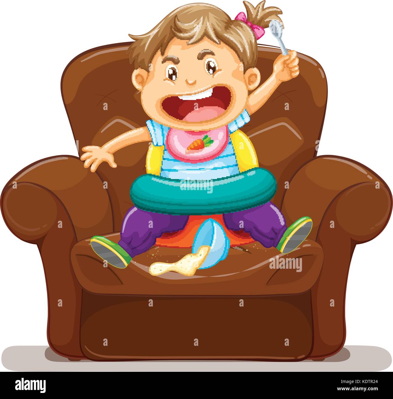 Young toddler making mess on sofa illustration Stock Vector Image & Art ...