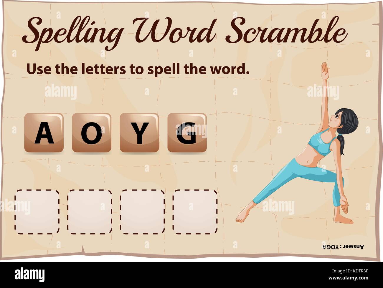 Spelling word scramble game with word yoga illustration Stock Vector ...