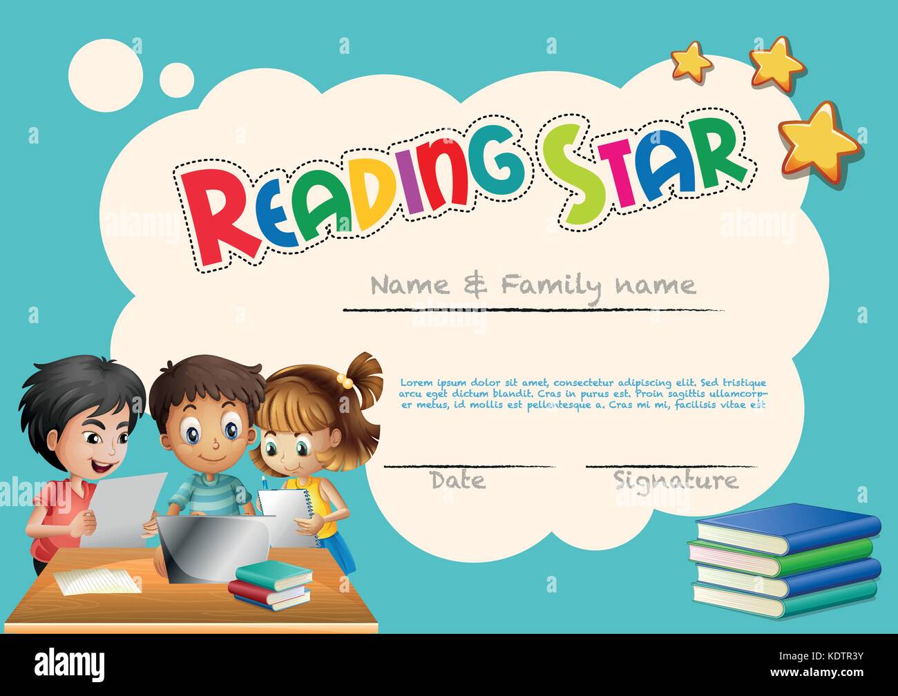 Reading star award template with children background illustration Stock ...