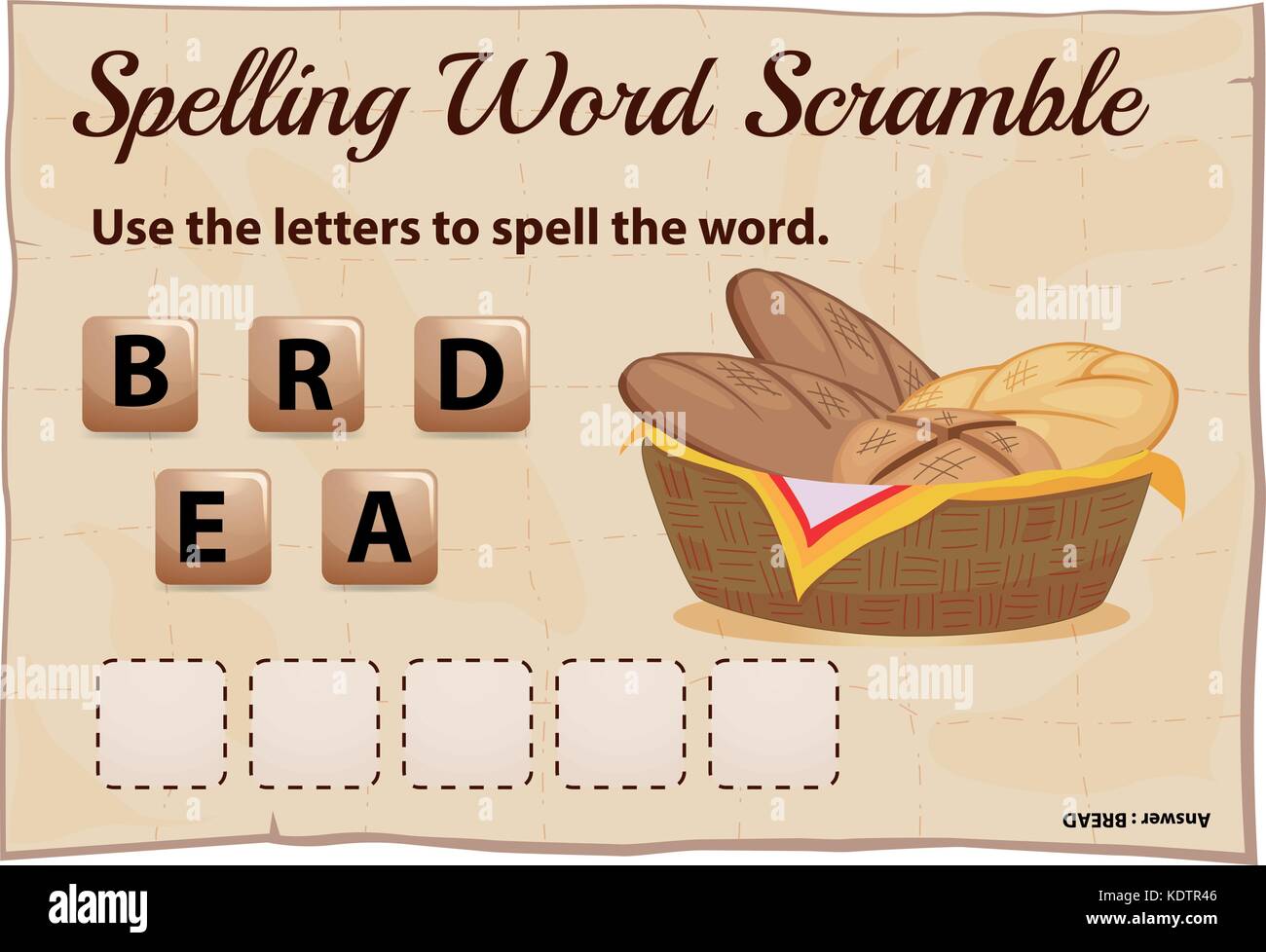 Spelling word scramble game with word bread illustration Stock Vector ...