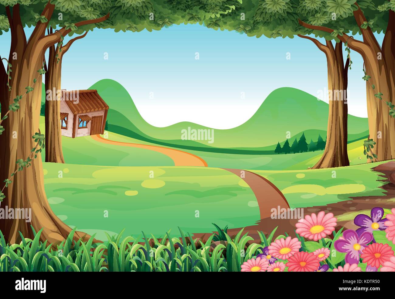 Scene with house in the field illustration Stock Vector Image & Art - Alamy