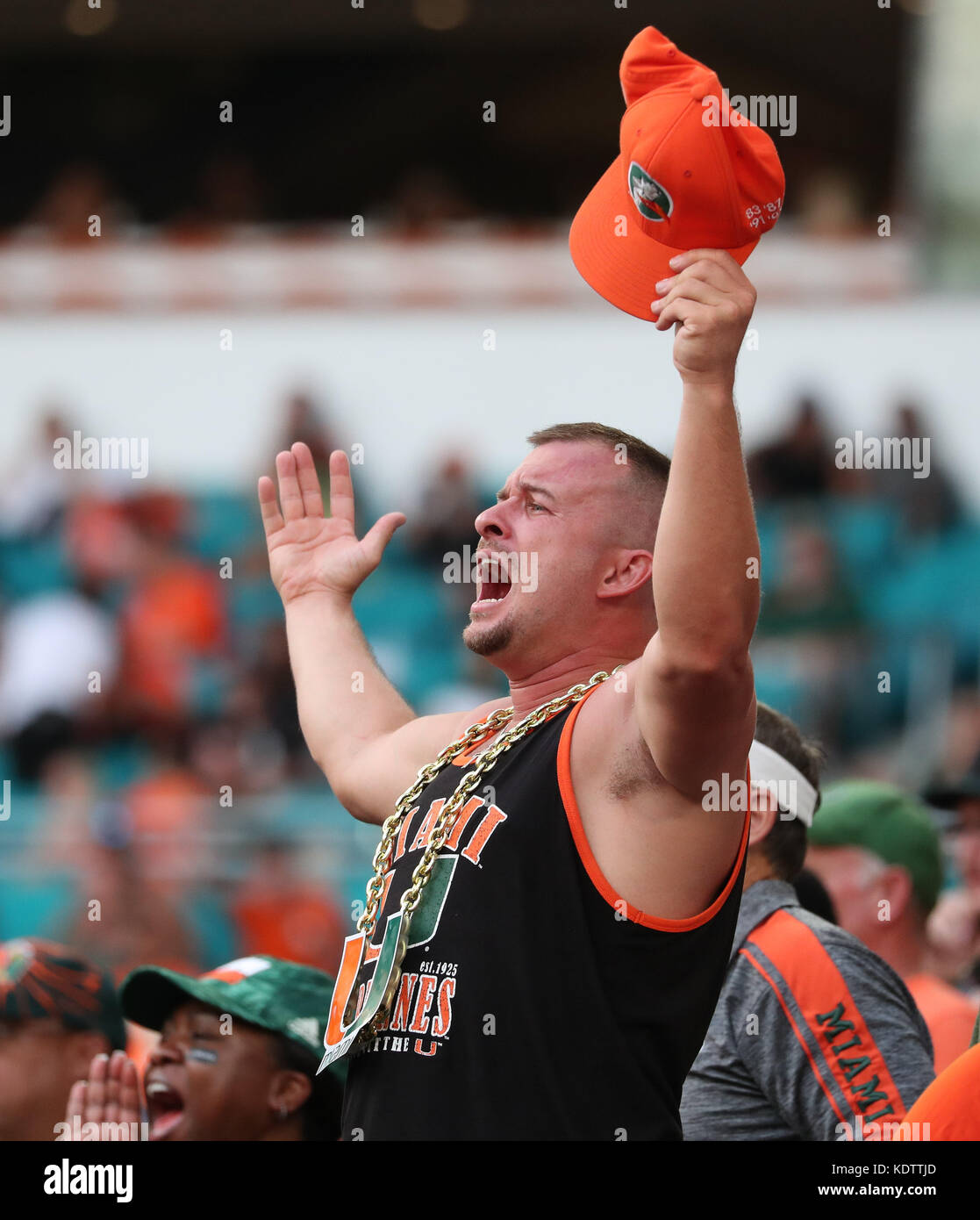 Miami Gardens, Florida, USA. 14th Oct, 2017. A Miami Hurricanes fan ...