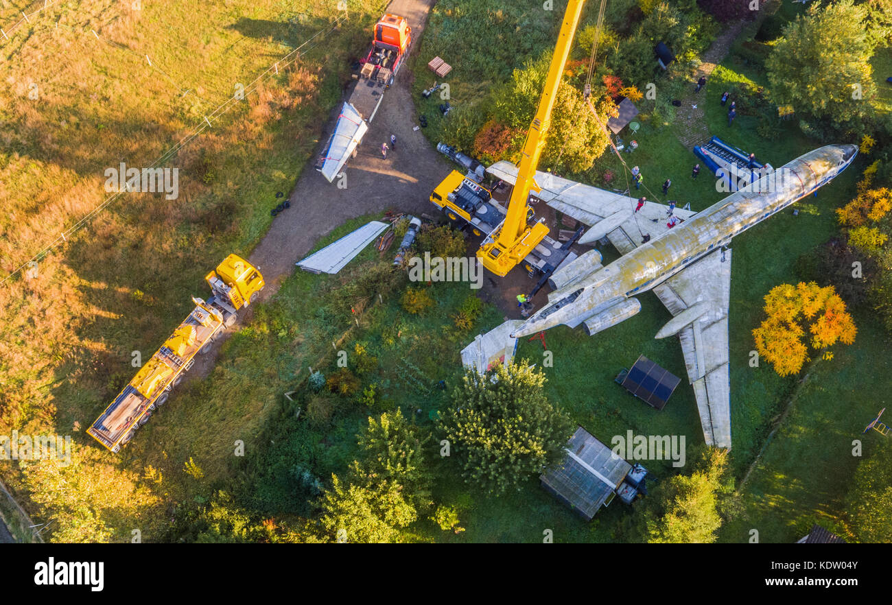 A Soviet Tupolev 134 is dismantled after several months of preparations ...