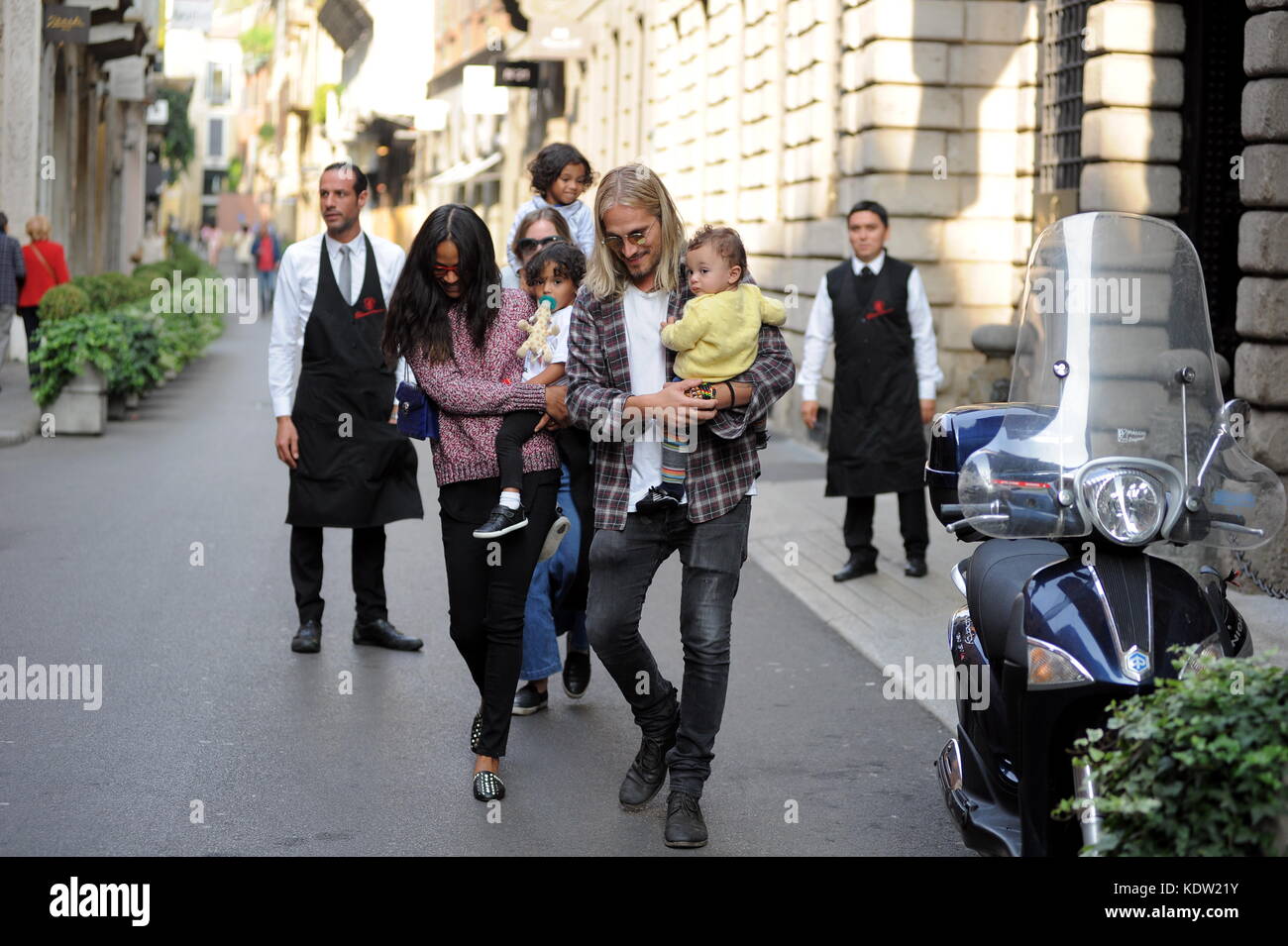 Milan, Zoe Saldana and husband Marco Perego with three children at ...
