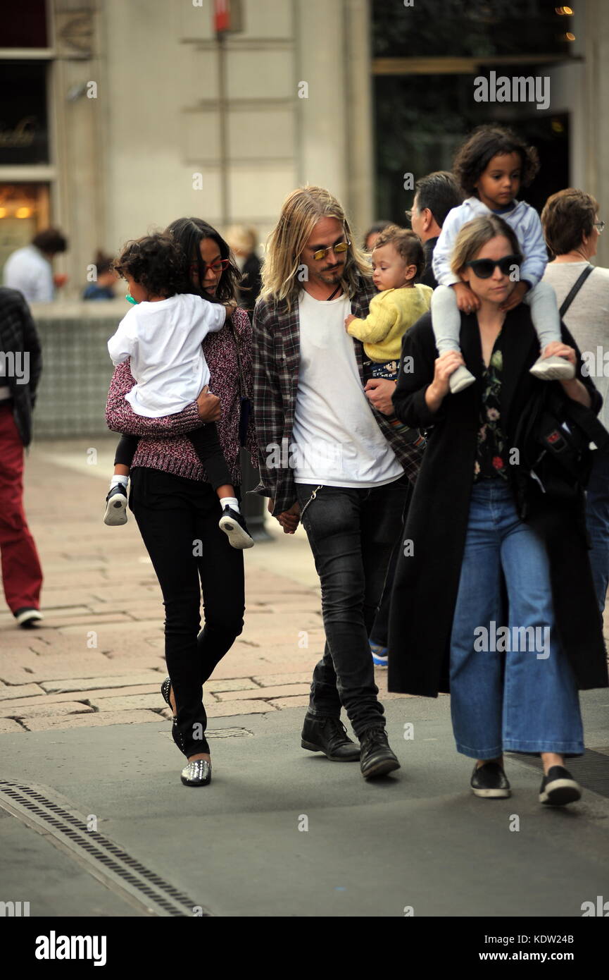 Milan, Zoe Saldana and husband Marco Perego with three children at ...