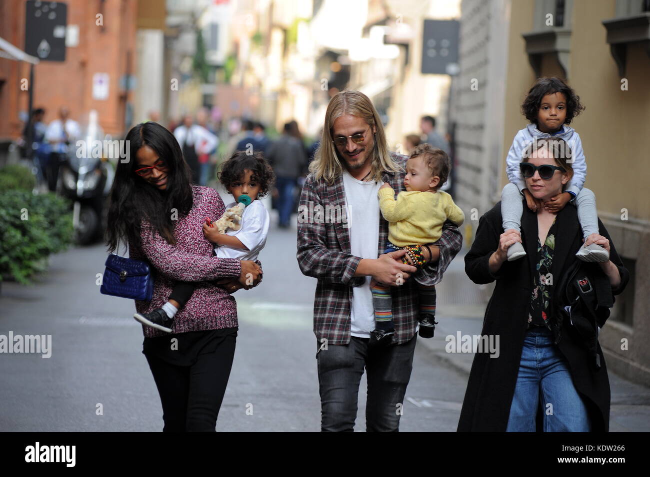 Milan, Zoe Saldana and husband Marco Perego with three children at ...