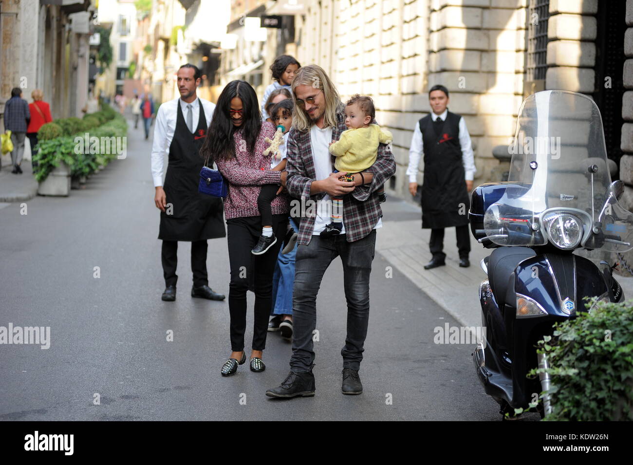 Milan, Zoe Saldana and husband Marco Perego with three children at ...
