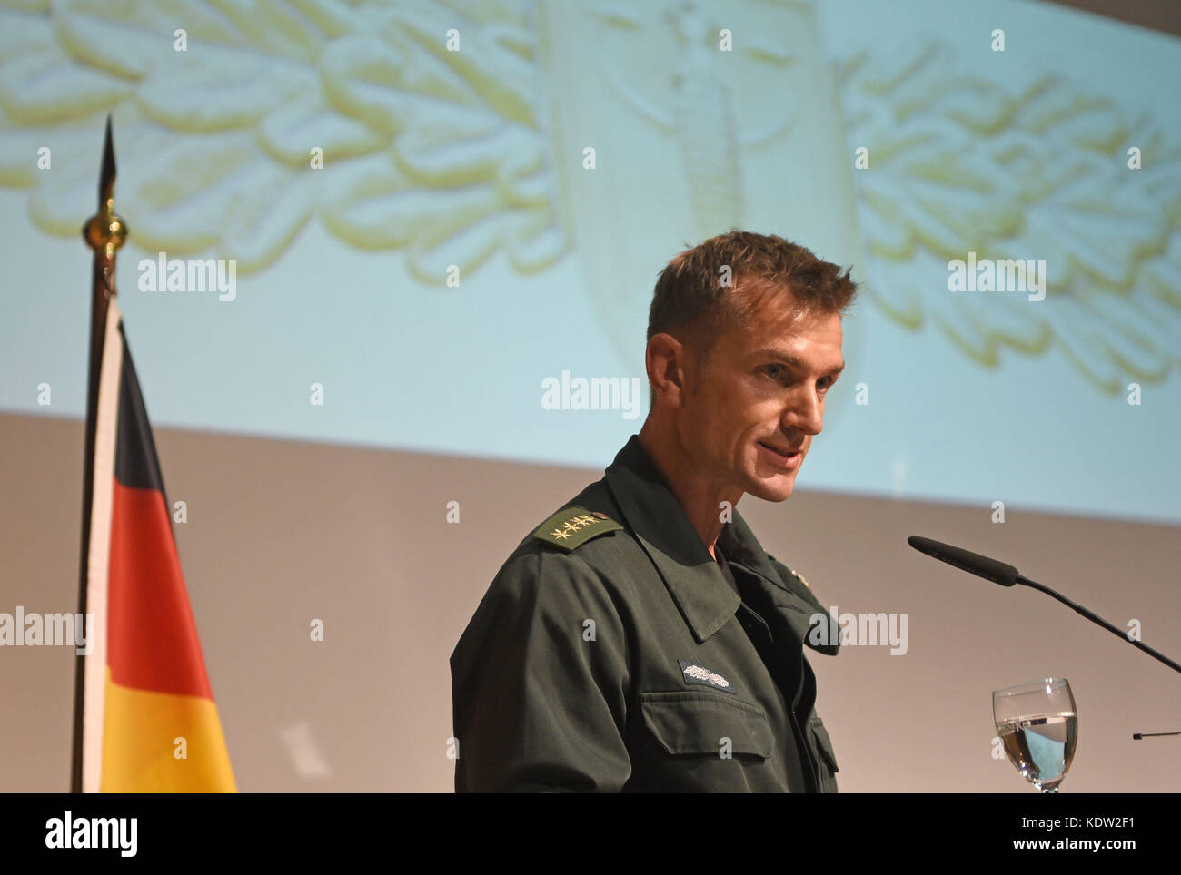 The commander of the GSG 9, Jerome Fuchs, speaks on stage during the ...