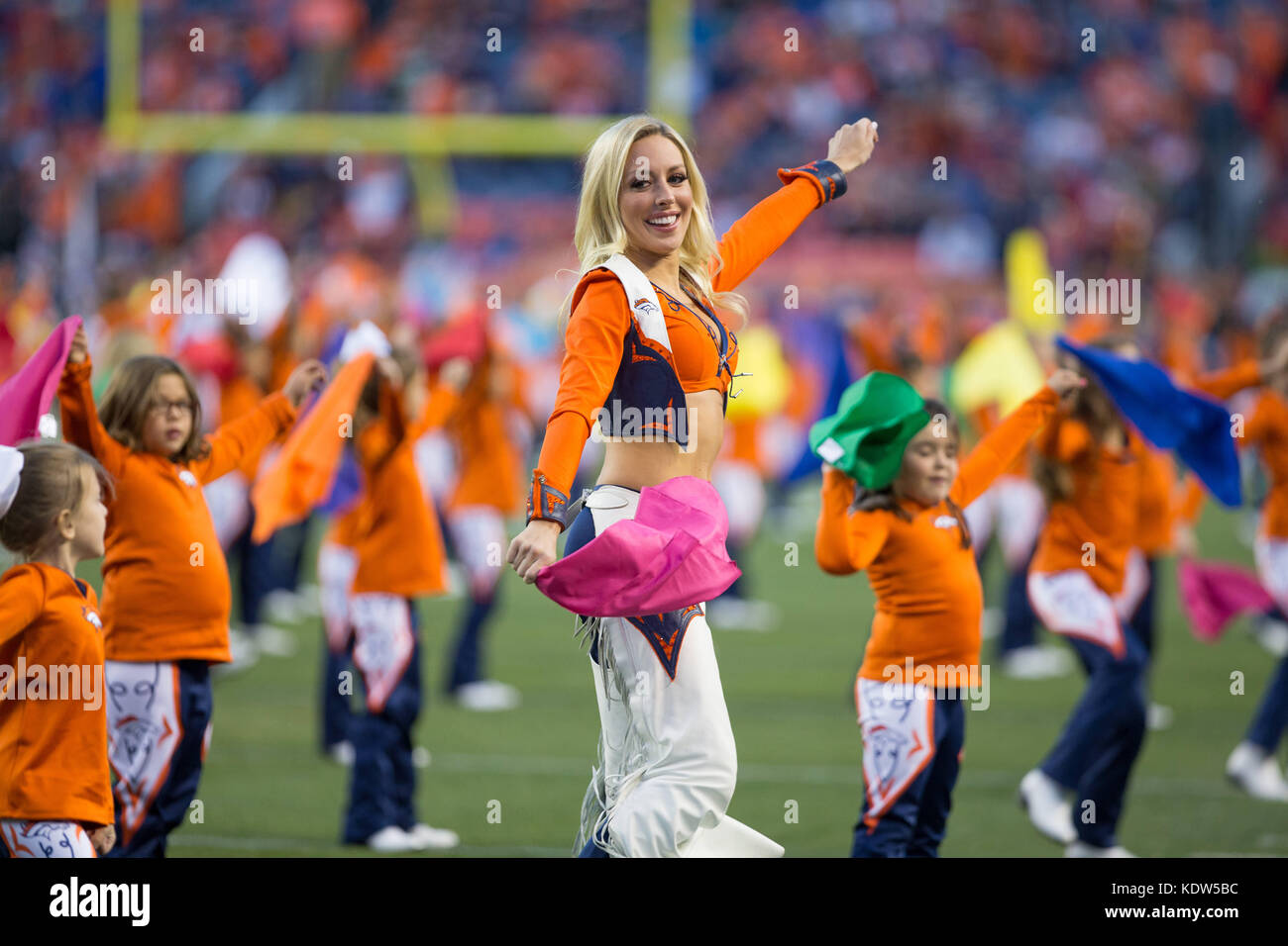 October 15, 2017: Denver Broncos cheer squad during pre-game warm up of ...