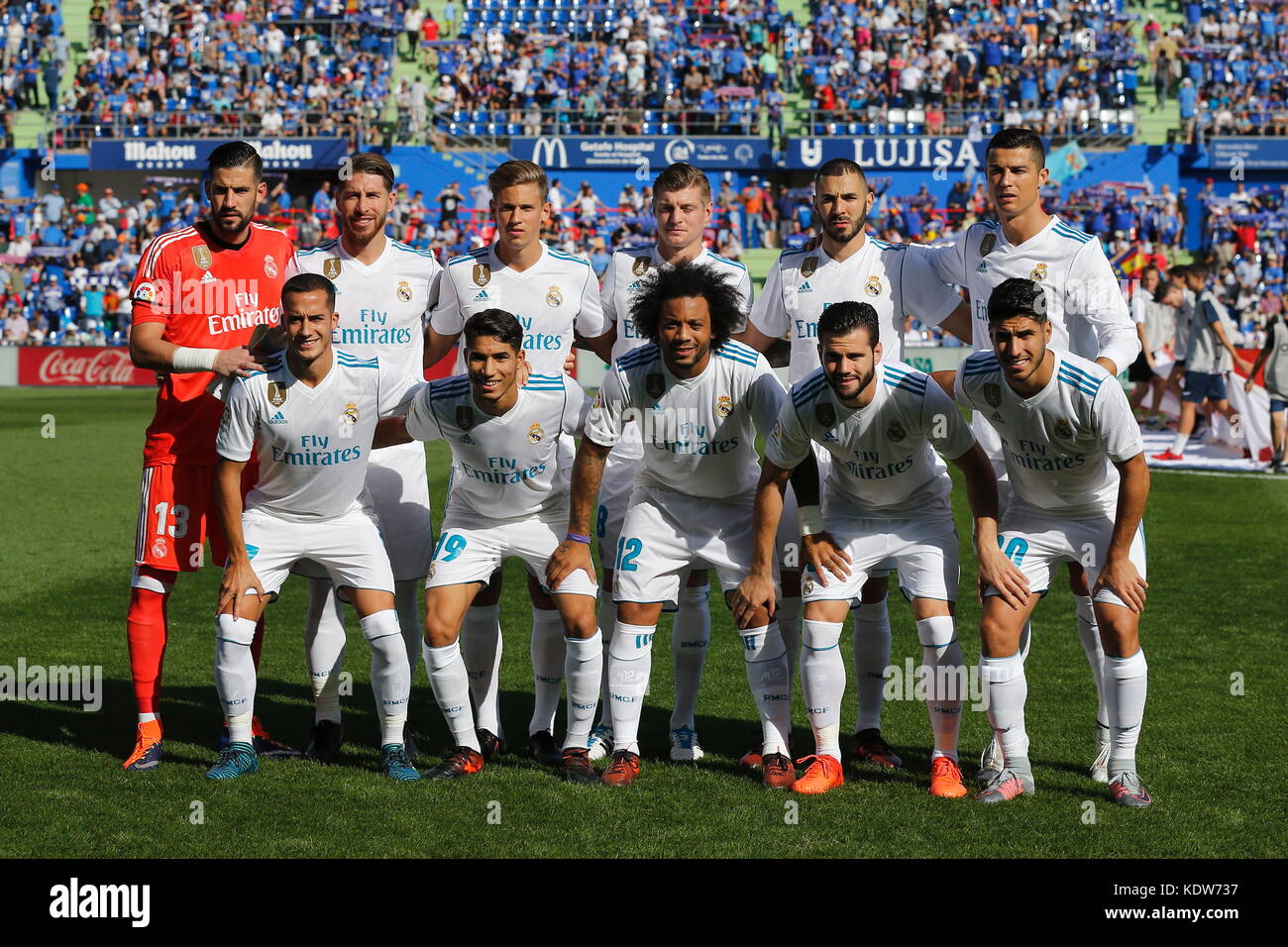 Getafe, Spain. 14th Oct, 2017. Real Madrid team group line-up (Real ...