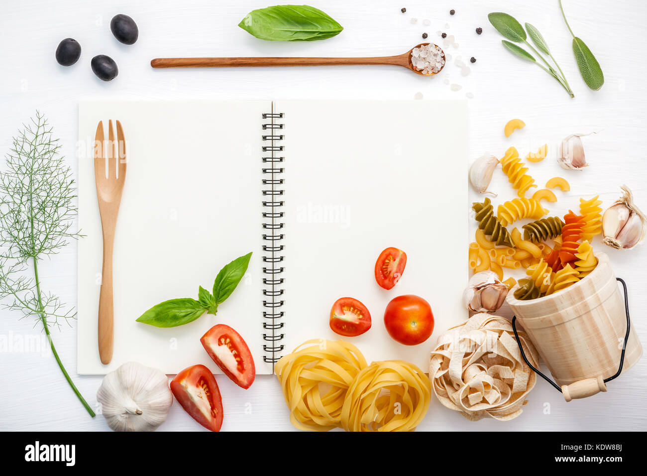 Italian foods concept and menu design . Various pasta elbow macaroni ...