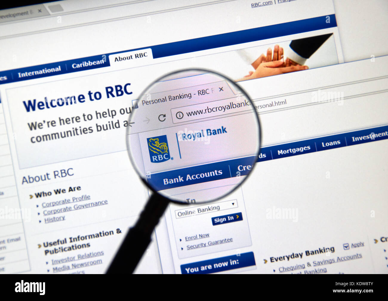 MONTREAL, CANADA - OCTOBER 12, 2017: Web page of Canadian bank RBC. The ...