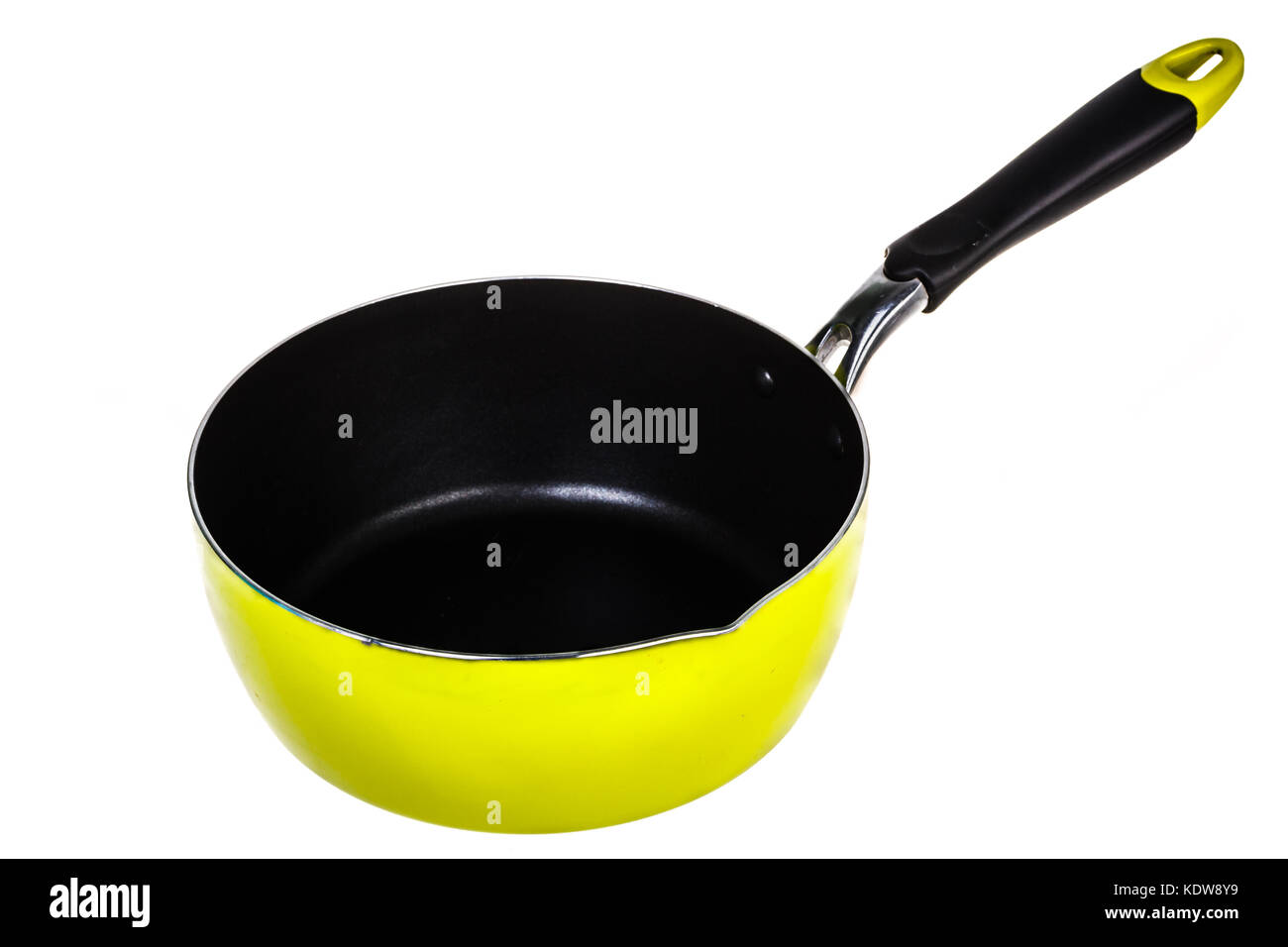 green long handle teflon coated pot isolated on white Stock Photo - Alamy