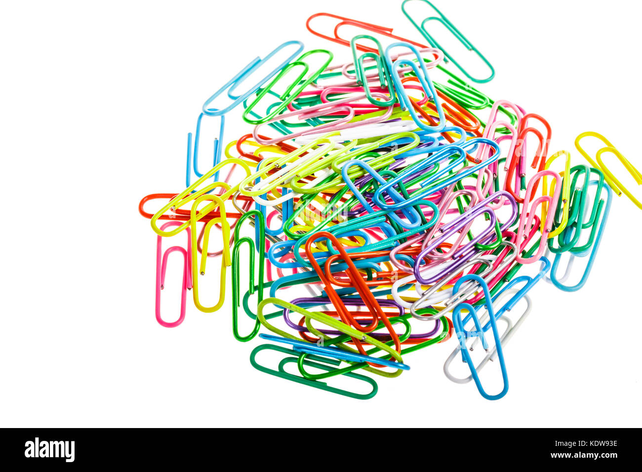 multicolored paper clips on white background Stock Photo - Alamy