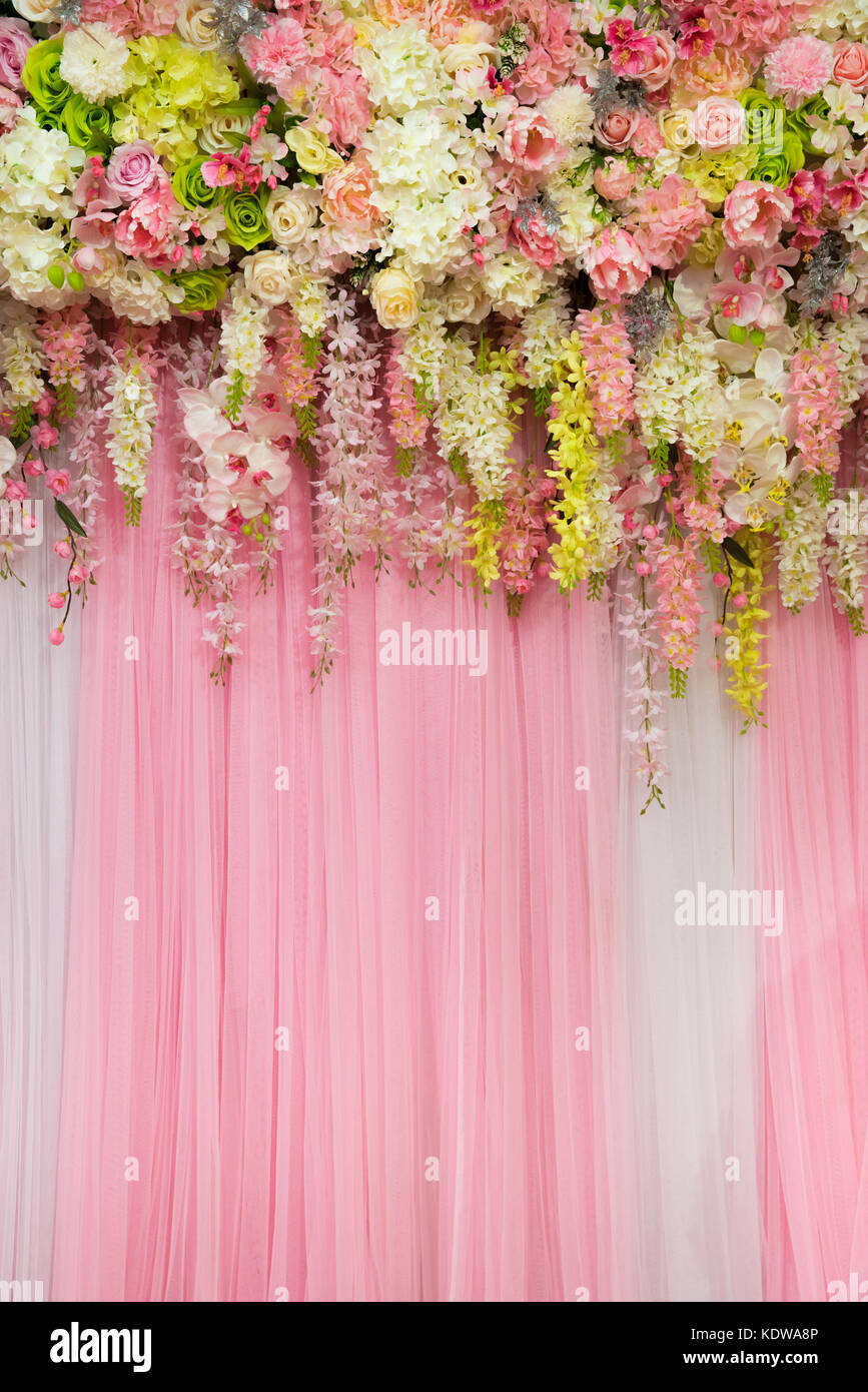 mix beautiful flowers background for wedding ceremony scene decoration ...