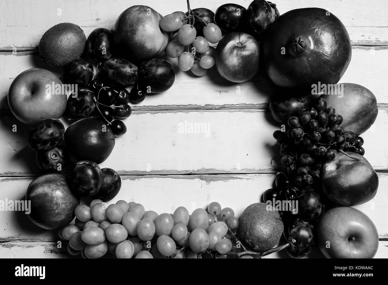 Fruit frame fresh organic Black and White Stock Photos & Images - Alamy