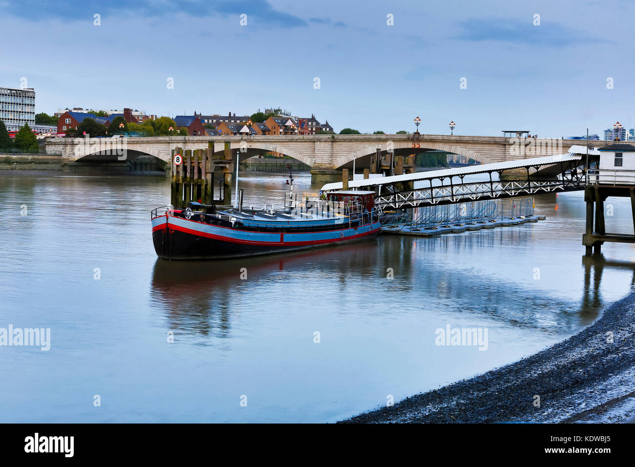 putney bridge in london united kingdom 2017 with boat and blue sky ...