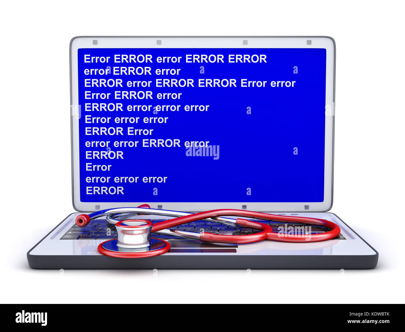 Laptop blue screen error and stethoscope. 3d illustration Stock Photo ...
