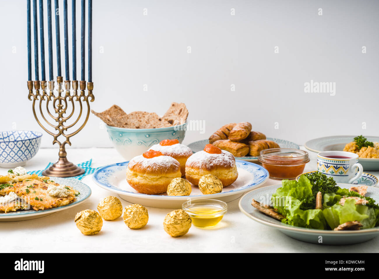 Jewish holiday Hanukkah, traditional feast side view horizontal Stock ...